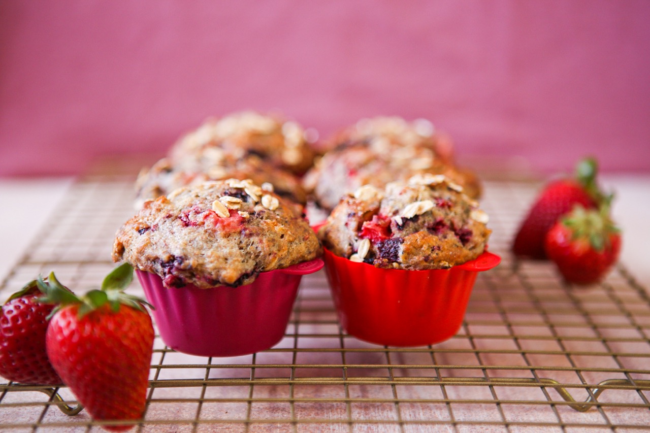 Healthier Triple Berry Oat Muffins - My Sweet Mess